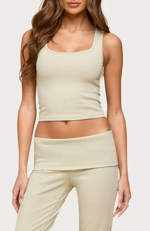 EDIKTED Ribbed Scoop Neck Cropped Tank - Sage