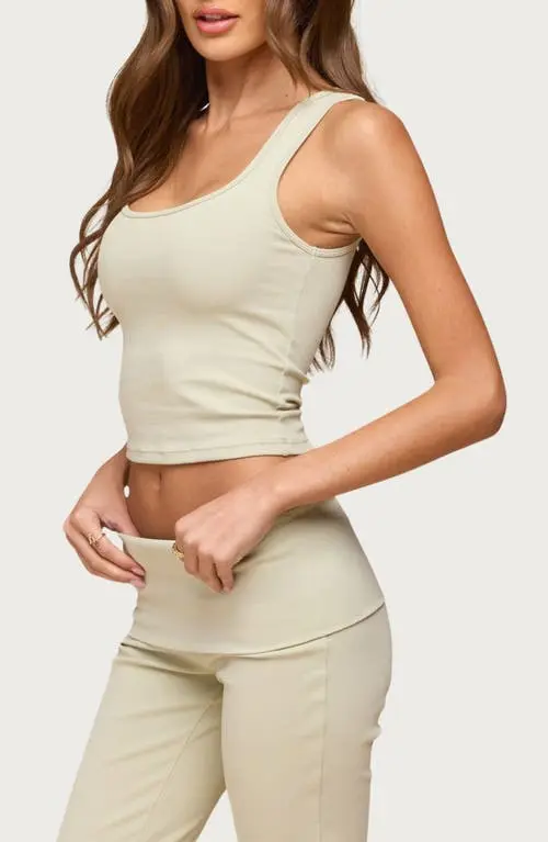 EDIKTED Ribbed Scoop Neck Cropped Tank - Sage