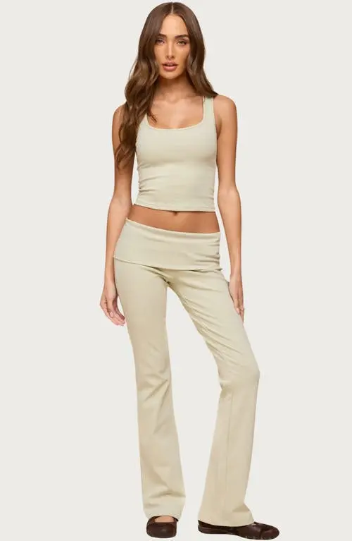 EDIKTED Ribbed Scoop Neck Cropped Tank - Sage
