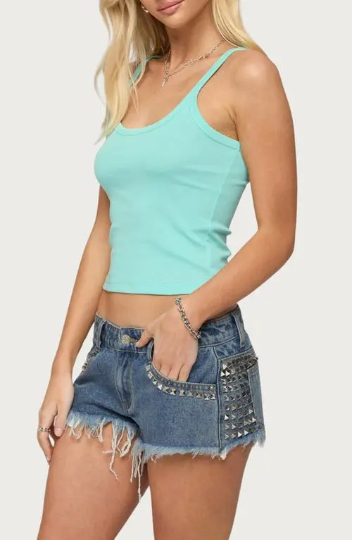 EDIKTED Stretch Cotton Crop Camisole - Turquoise
