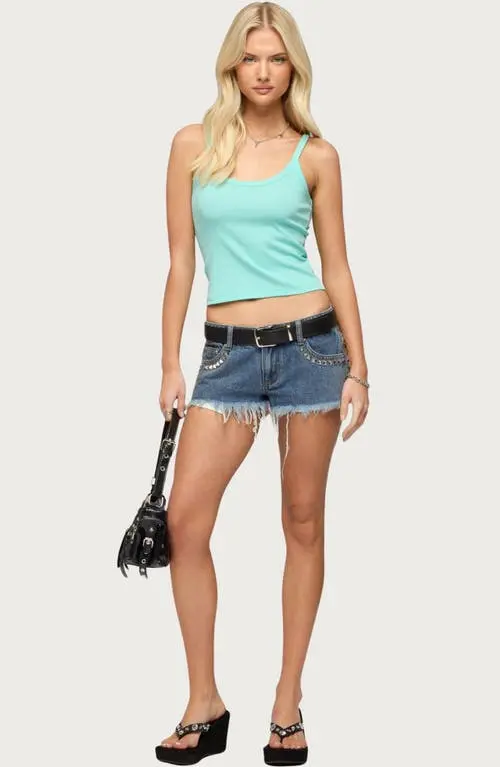 EDIKTED Stretch Cotton Crop Camisole - Turquoise
