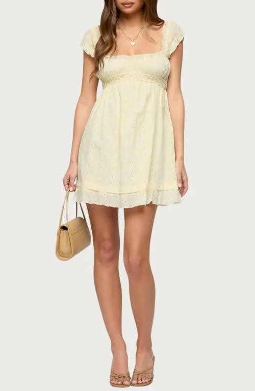 EDIKTED Eyelet Ruffle Babydoll Minidress - Light-yellow