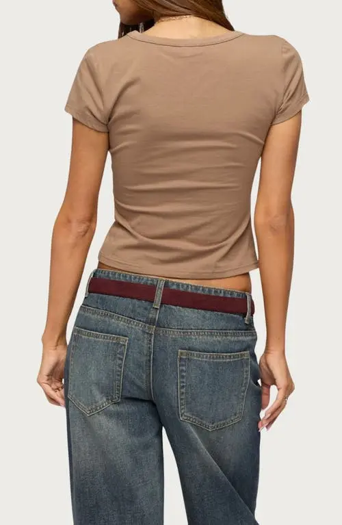 EDIKTED Merinda V-neck Stretch Cotton T-shirt - Brown