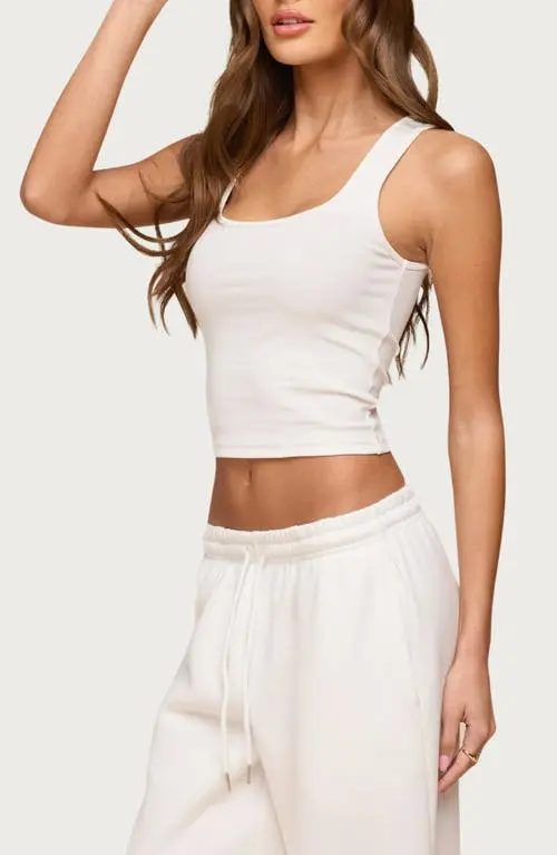 EDIKTED Ribbed Stretch Cotton Cropped Tank - White