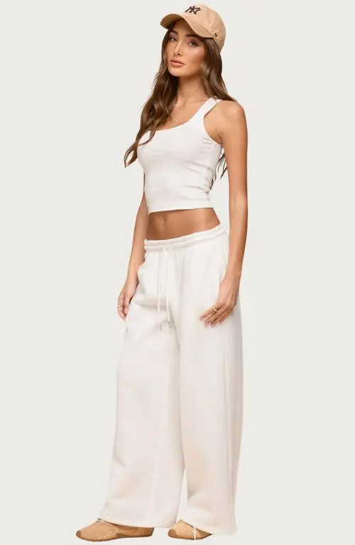 EDIKTED Ribbed Stretch Cotton Cropped Tank - White