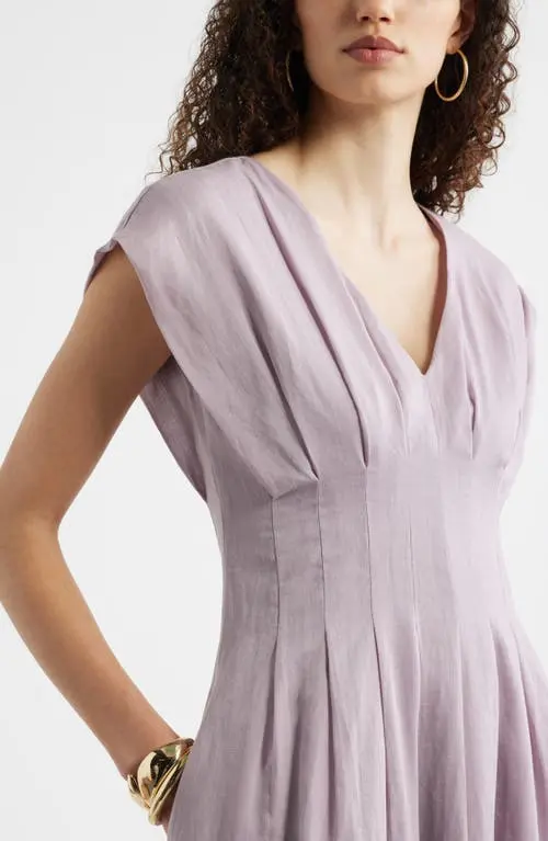 Nordstrom Pleated Waist V-neck Midi Dress - Purple Fog