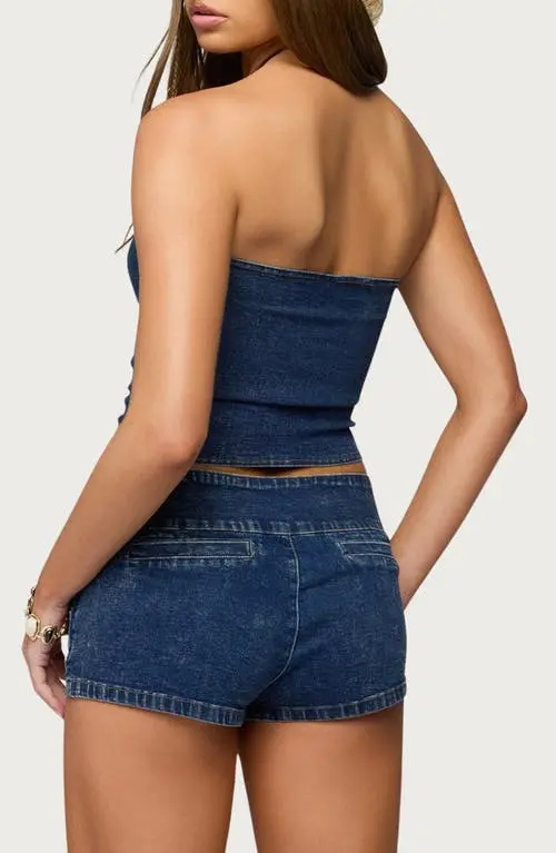 EDIKTED Zaida Strapless Handkerchief Hem Denim Top