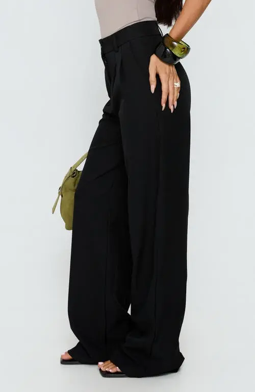 Princess Polly Archer Pleated High Waist Wide Leg Trousers - Black