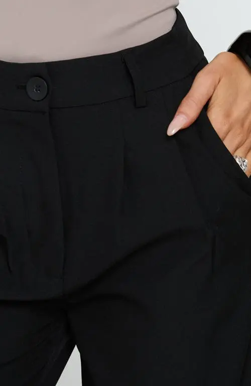 Princess Polly Archer Pleated High Waist Wide Leg Trousers - Black