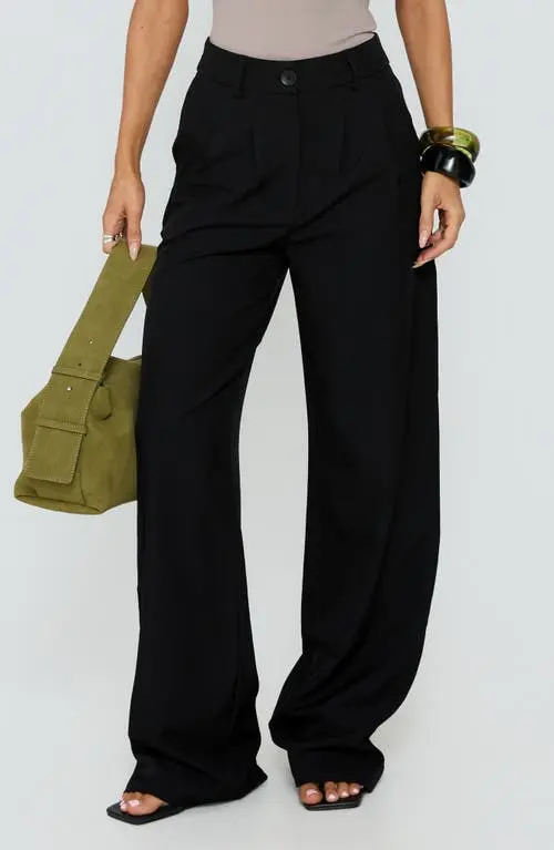 Princess Polly Archer Pleated High Waist Wide Leg Trousers - Black