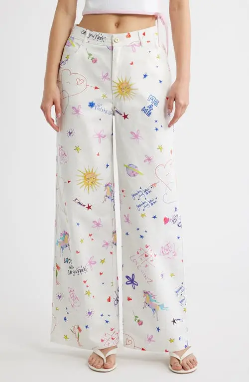 KULANI KINIS Printed Straight Leg Jeans - Dear Diary