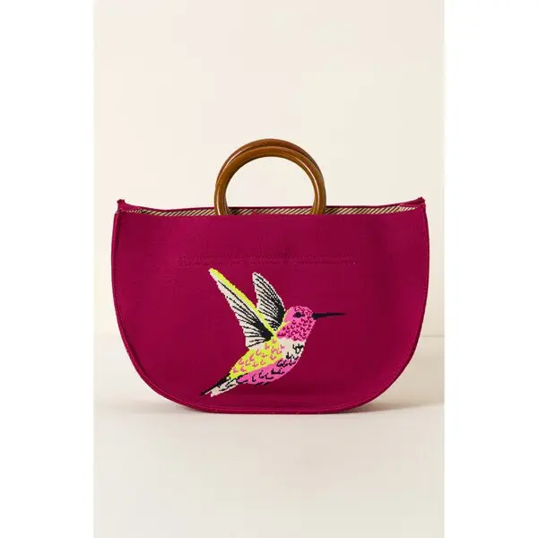 UNCOMMON GOODS Embroidered Bird Handbag With Resin Handles - Hummingbird