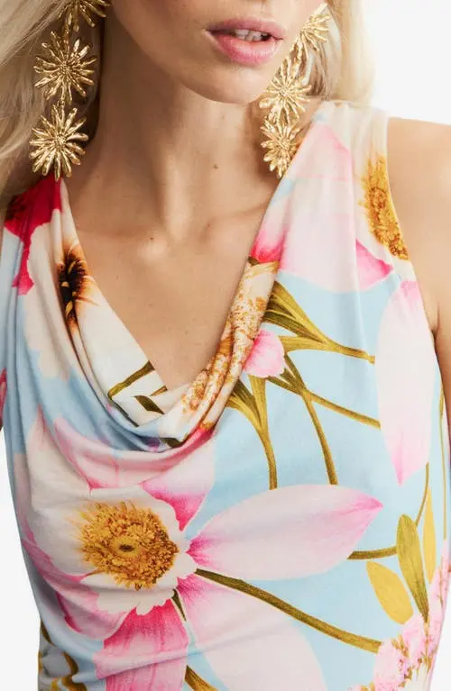 Desigual Sleeveless Floral Print Cowl Neck Minidress