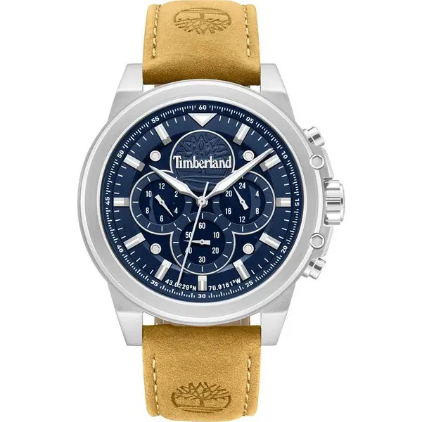 Timberland Fast Strike Chronograph Stainless Steel Watch With Leather Strap - Brown Dark