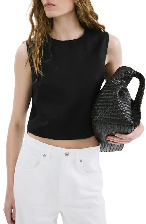 Mango Linen Sleeveless Crop Top With Keyhole Neckline