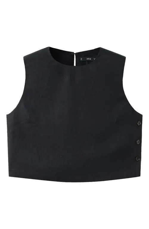 Mango Linen Sleeveless Crop Top With Keyhole Neckline