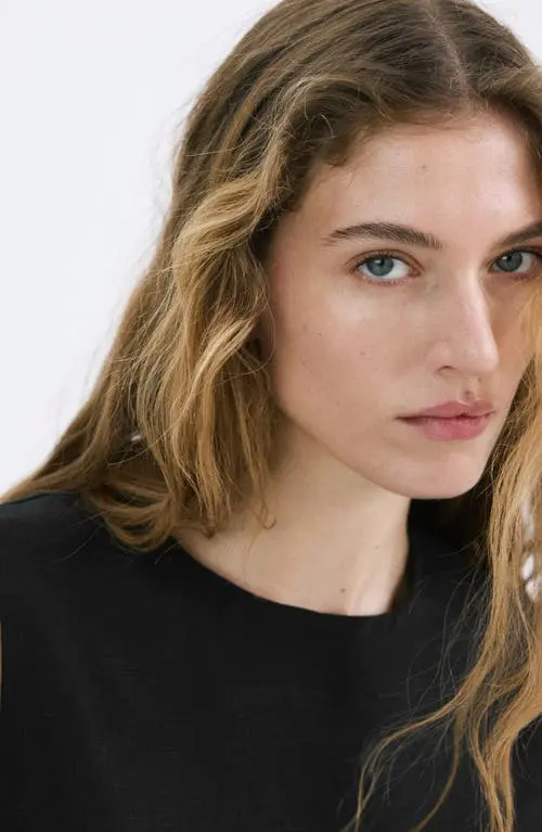 Mango Linen Sleeveless Crop Top With Keyhole Neckline