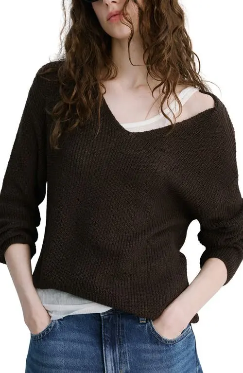 Mango V-neck Shaker-stitch Sweater With Dropped Shoulders