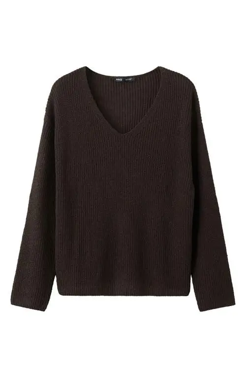 Mango V-neck Shaker-stitch Sweater With Dropped Shoulders