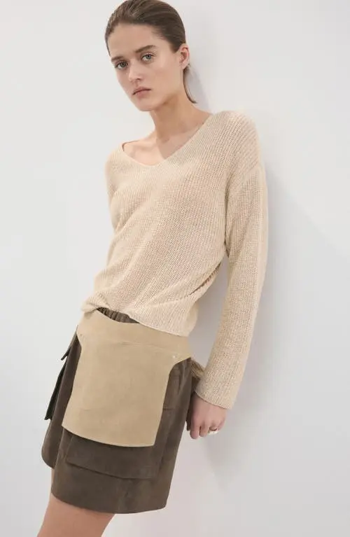 Mango V-neck Shaker-stitch Sweater With Dropped Shoulders - Sand
