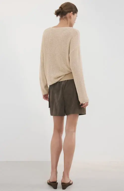 Mango V-neck Shaker-stitch Sweater With Dropped Shoulders - Sand