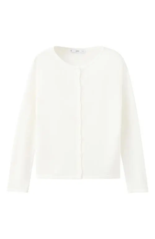 Mango Fine Knit Crewneck Cardigan - Ecru