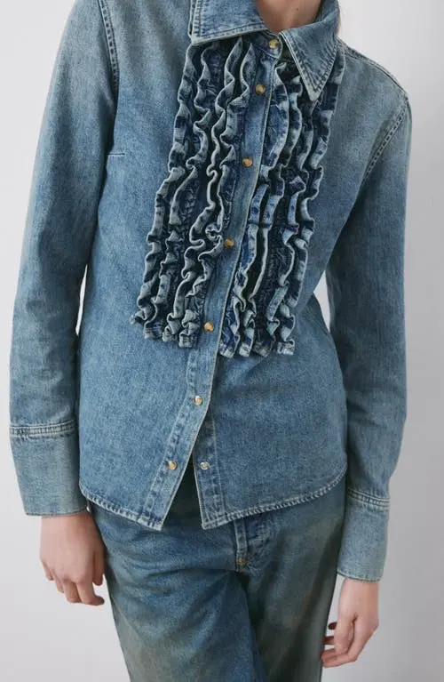 Mango Ruffled Denim Shirt