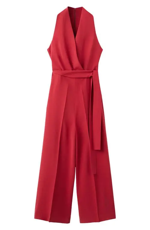 Mango Sleeveless Jumpsuit With Surplice V-neck And Removable Sash - Red