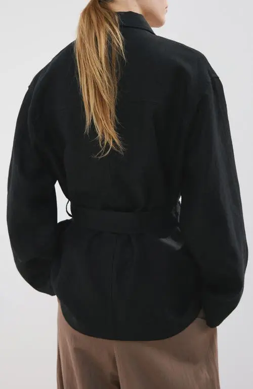 Mango Belted Linen Jacket - Black