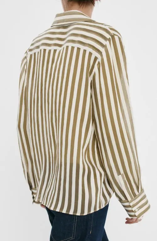 Mango Striped Semisheer Woven Shirt - Khaki