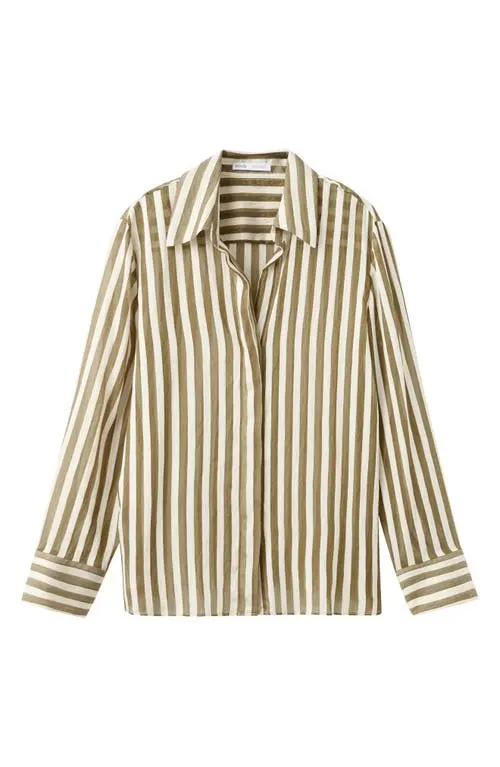 Mango Striped Semisheer Woven Shirt - Khaki