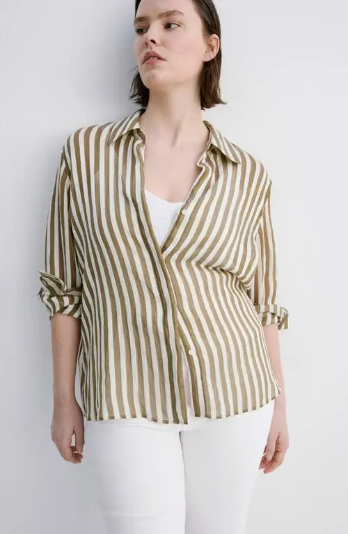 Mango Striped Semisheer Woven Shirt - Khaki