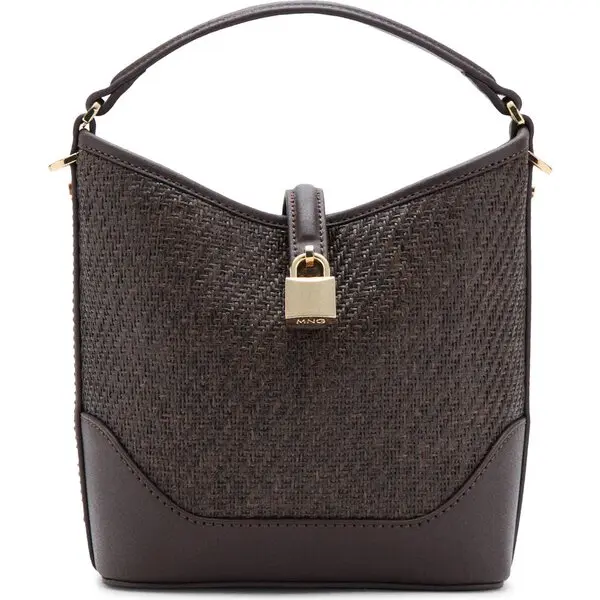 Mango Small Raffia Bucket Bag With Gold Tone Clasp