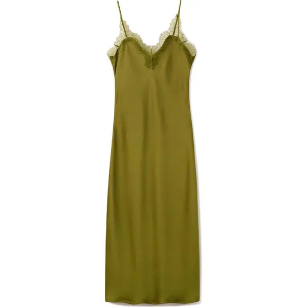 Mango Lace Trimmed Satin Midi Slipdress - Green