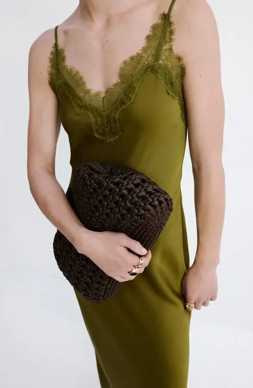 Mango Lace Trimmed Satin Midi Slipdress - Green