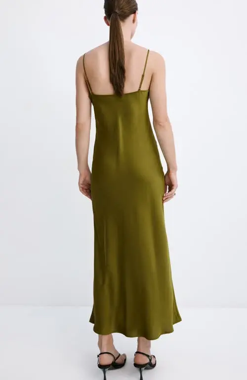 Mango Lace Trimmed Satin Midi Slipdress - Green