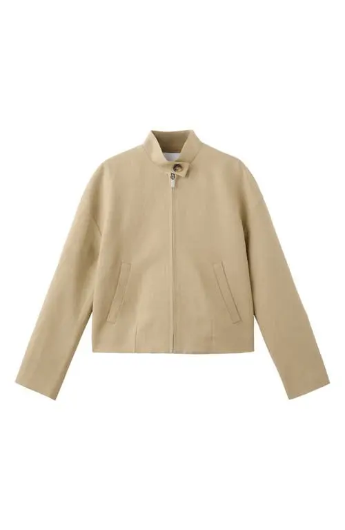 Mango Linen Blend Zip-up Jacket With Band Collar
