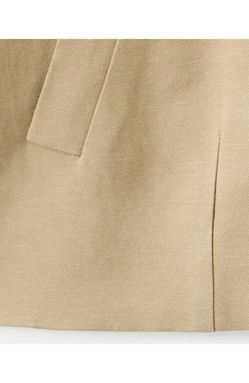 Mango Linen Blend Zip-up Jacket With Band Collar