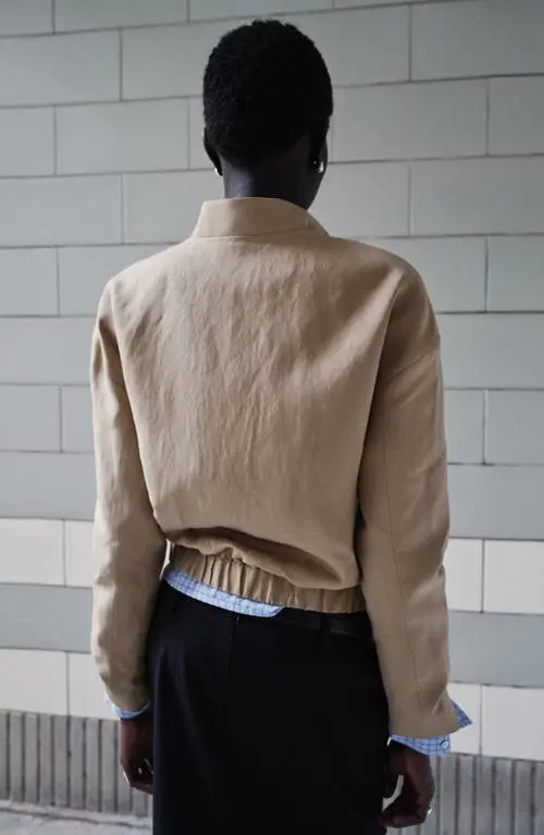 Mango Linen Blend Zip-up Jacket With Band Collar