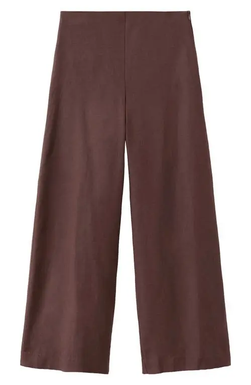 Mango Cotton & Linen Blend Crop Straight Leg Pants - Chocolate