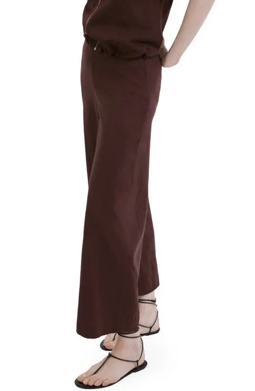 Mango Cotton & Linen Blend Crop Straight Leg Pants - Chocolate