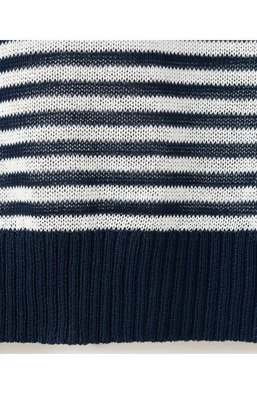 Mango Striped Cropped Fine Knit Sweater - Dark Navy