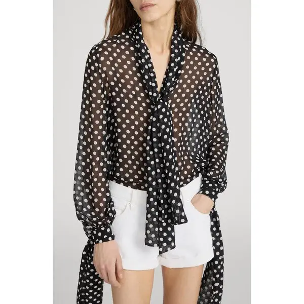 FRAME The Nouvelle Silk Polka Dot Top - Black Multi