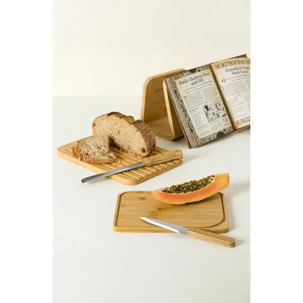 UNCOMMON GOODS Space-saving Knife & Cutting Board Set - Natural