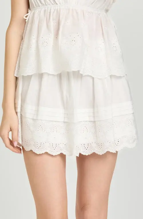 WAYF X Hannah Lovey Porter Embroidered Detail Cotton Miniskirt - Ivory