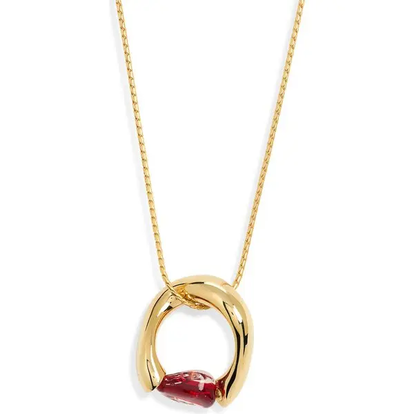 Bottega Veneta Sterling Silver And 18k Gold Plated Necklace With Sculptural Ring Pendant - 6260 Lacquer