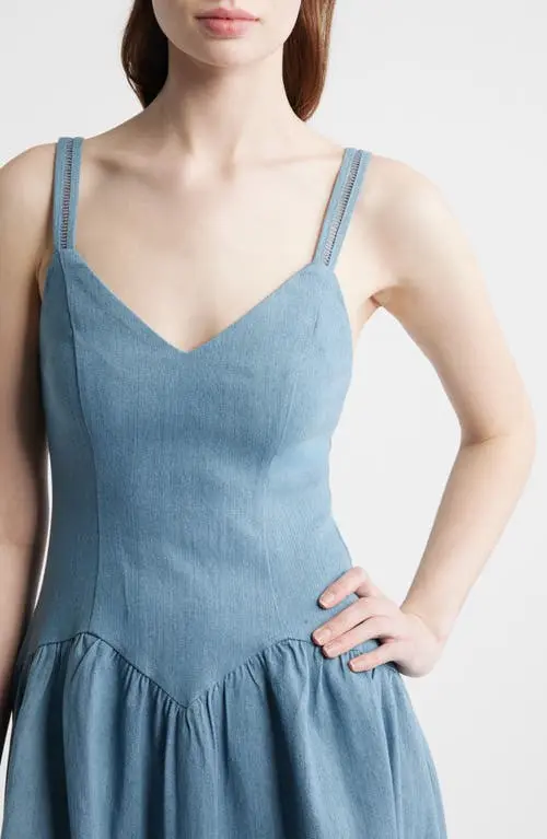 Moon River Eyelet Detail Sleeveless Midi Dress - Light Blue