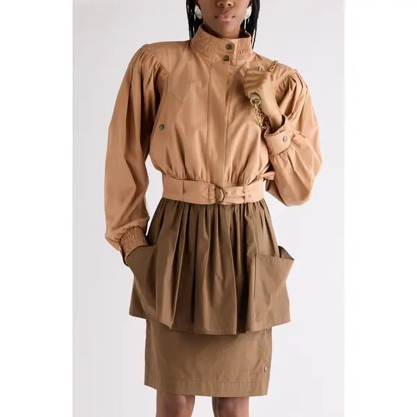 Chloé Crop Gathered Cotton Poplin Jacket - Reef Shell