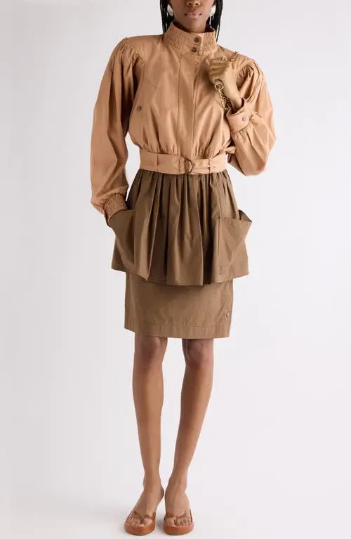 Chloé Crop Gathered Cotton Poplin Jacket - Reef Shell