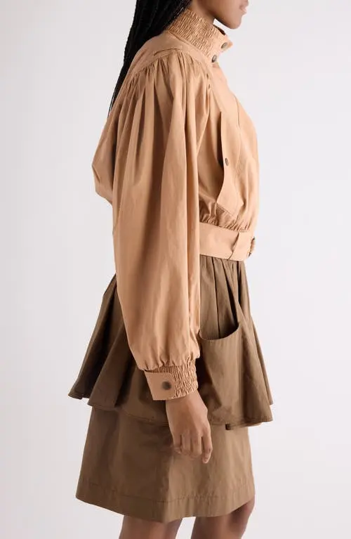 Chloé Crop Gathered Cotton Poplin Jacket - Reef Shell